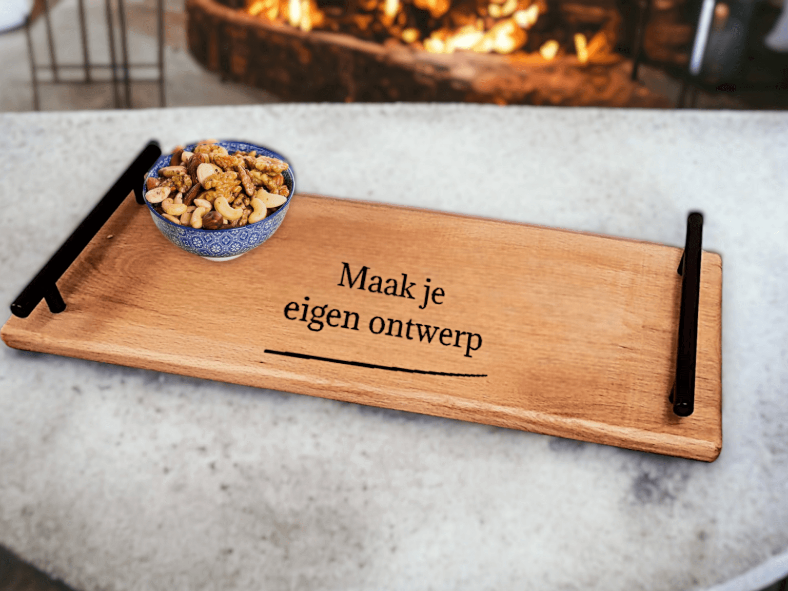 Gepersonaliseerde tapasplank XXL met stalen handvaten | Beuken ...